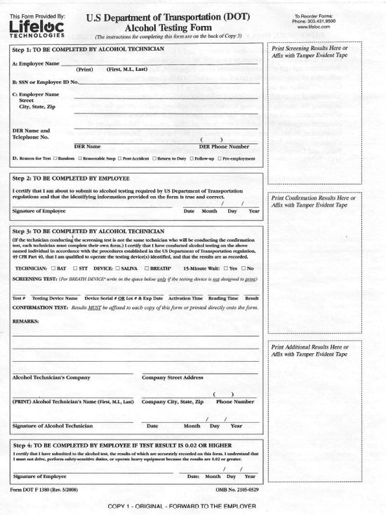 Alcohol DOT Forms (Pack of 25) – Pass My Physical