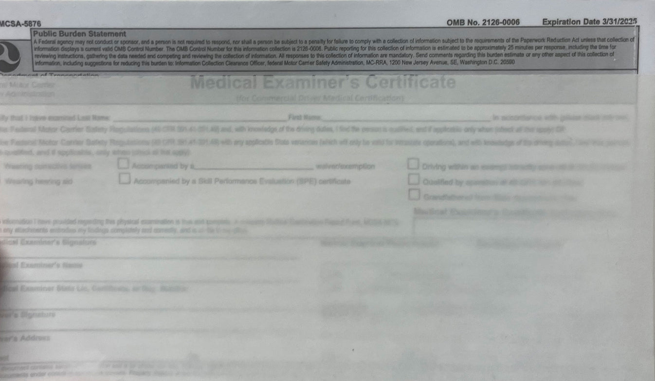 Medical Examiners MCSA-5876 Self-Laminating Certificate – Pass My Physical