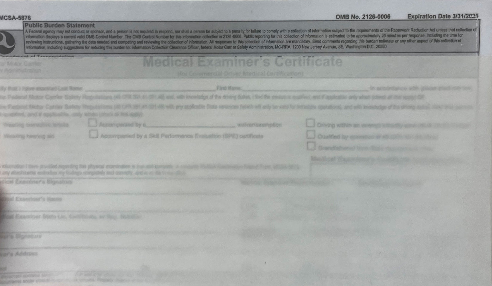 Medical Examiners MCSA-5876 Self-Laminating Certificate – Pass My Physical
