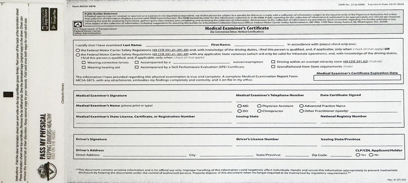 Medical Examiners MCSA-5876 Self-Laminating Certificate – Pass My Physical