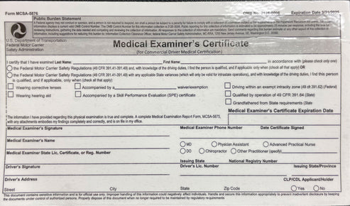 Medical Examiners MCSA-5876 Self-Laminating Certificate – Pass My Physical
